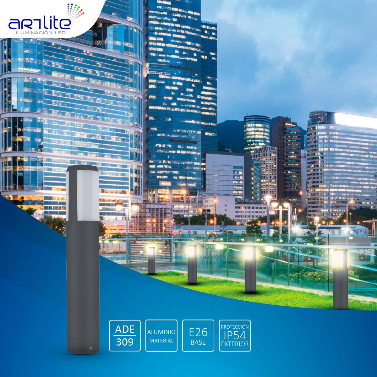 LUMINARIA MINI POSTE SOBREPONER GRIS EXTERIOR PARA E26 / ARTLITE / ADE ...